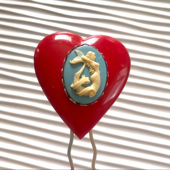 Vintage | Accessories | Vintage Blue Mermaid Cab Red Heart Hair Pick ...